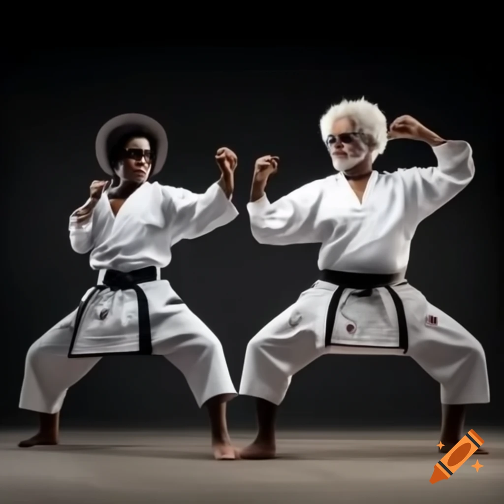 Blaxploitation style photo of men in karate outfits striking dramatic ...