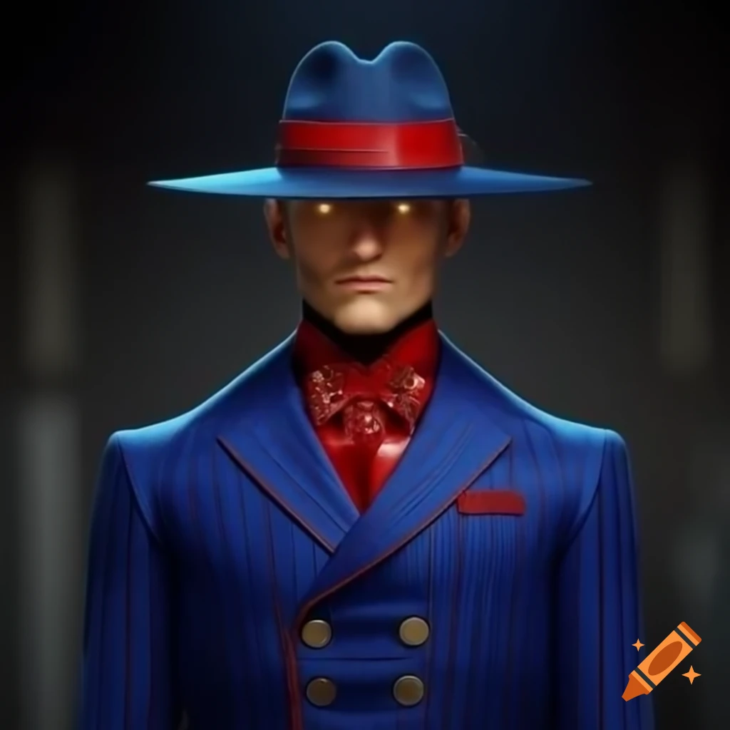 Realistic cyborg man in blue pinstripe suit and red bowtie wearing ...
