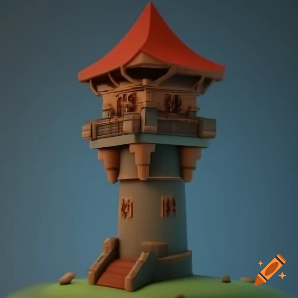 Stylized 3D medieval tower design on Craiyon