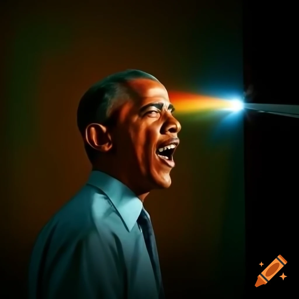 Vibrant portrait of Barack Obama emitting a beam of light from his ...