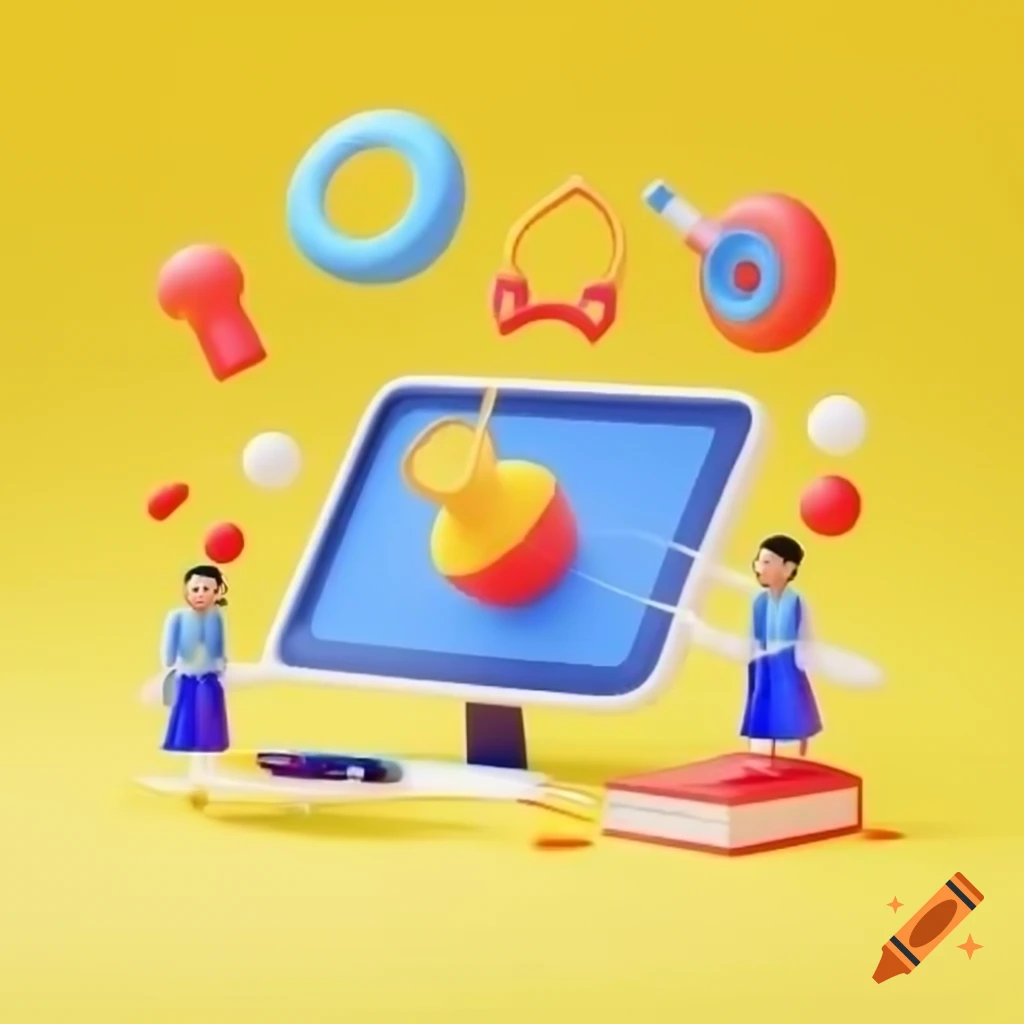 3d interactive science learning concept for kids with yellow background ...