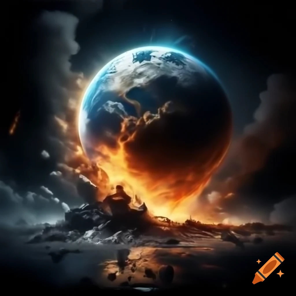 Hyper-realistic depiction of moon colliding with Earth, showcasing ...