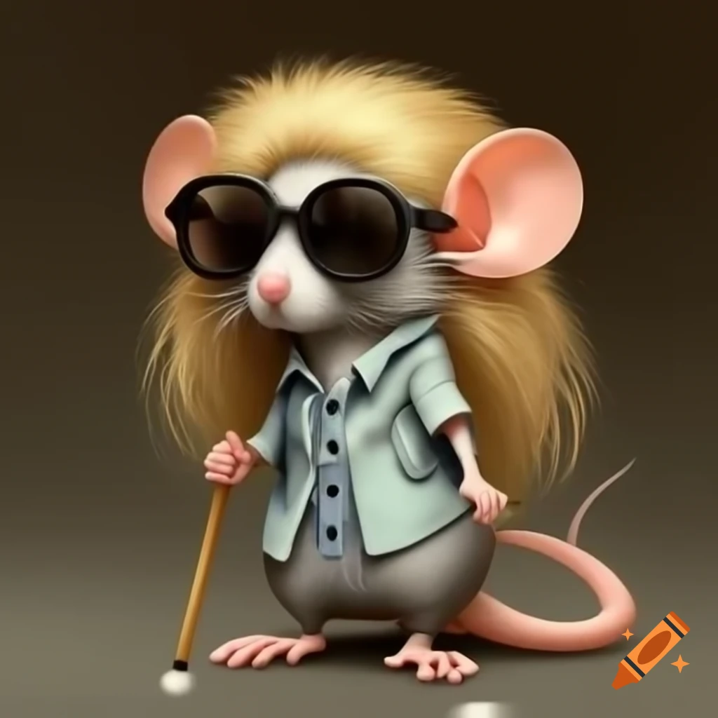 Female mouse with blonde hair and sunglasses holding a cane on Craiyon