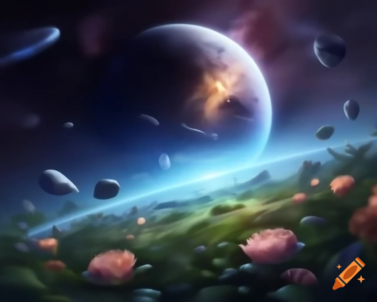 Surreal blue garden on distant planet in Andromeda Galaxy with unique ...