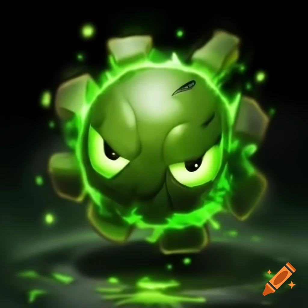 Radioactive pokemon glowing with green energy and symbols on ...