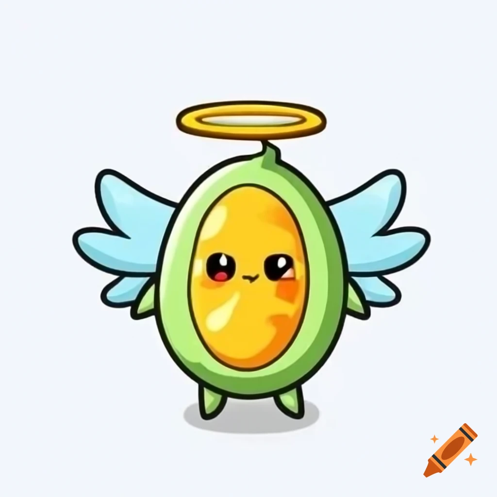 Cartoon of a butter bean with angel wings on Craiyon