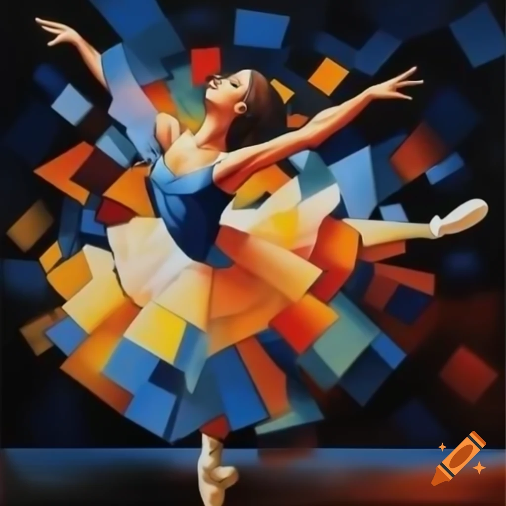 Ballet dancer in dynamic Cubist style with vibrant colors and geometric ...