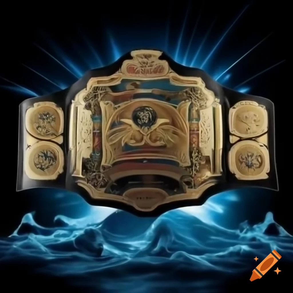 Oceanic Championship wrestling belt with sculpted wave design on Craiyon