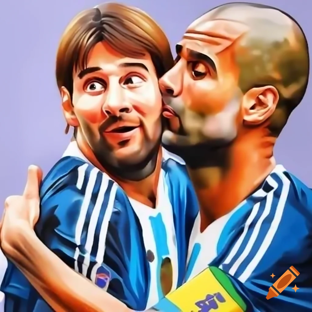 Pep guardiola and lionel messi during a close moment in 2009 on Craiyon