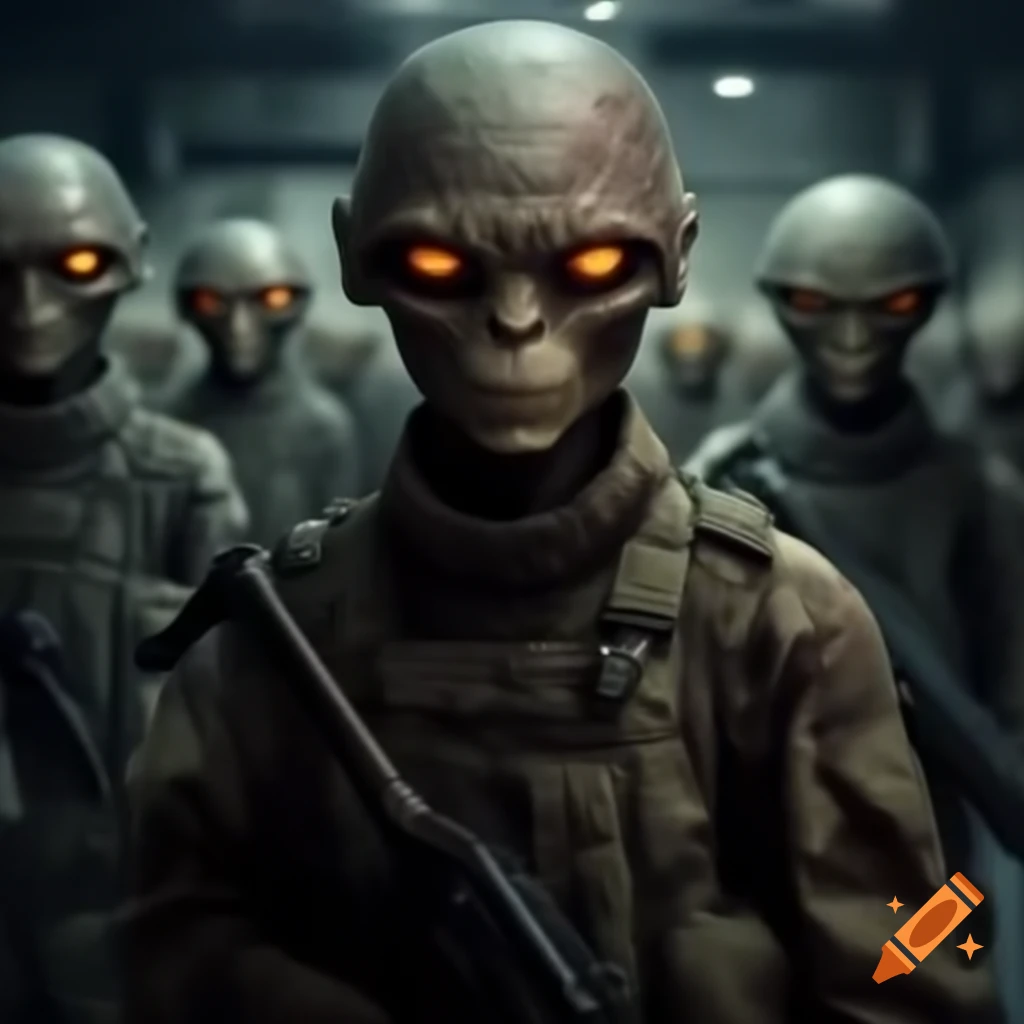 Intense battle between soldiers and alien invaders in a photorealistic ...
