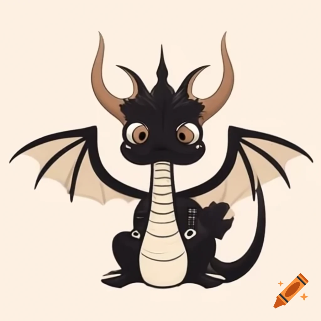 Whimsical illustration of a charming miniature black dragon named zen ...