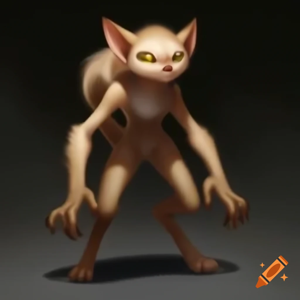 Agile anthropomorphic feline-like creature with tan fur and darker ...