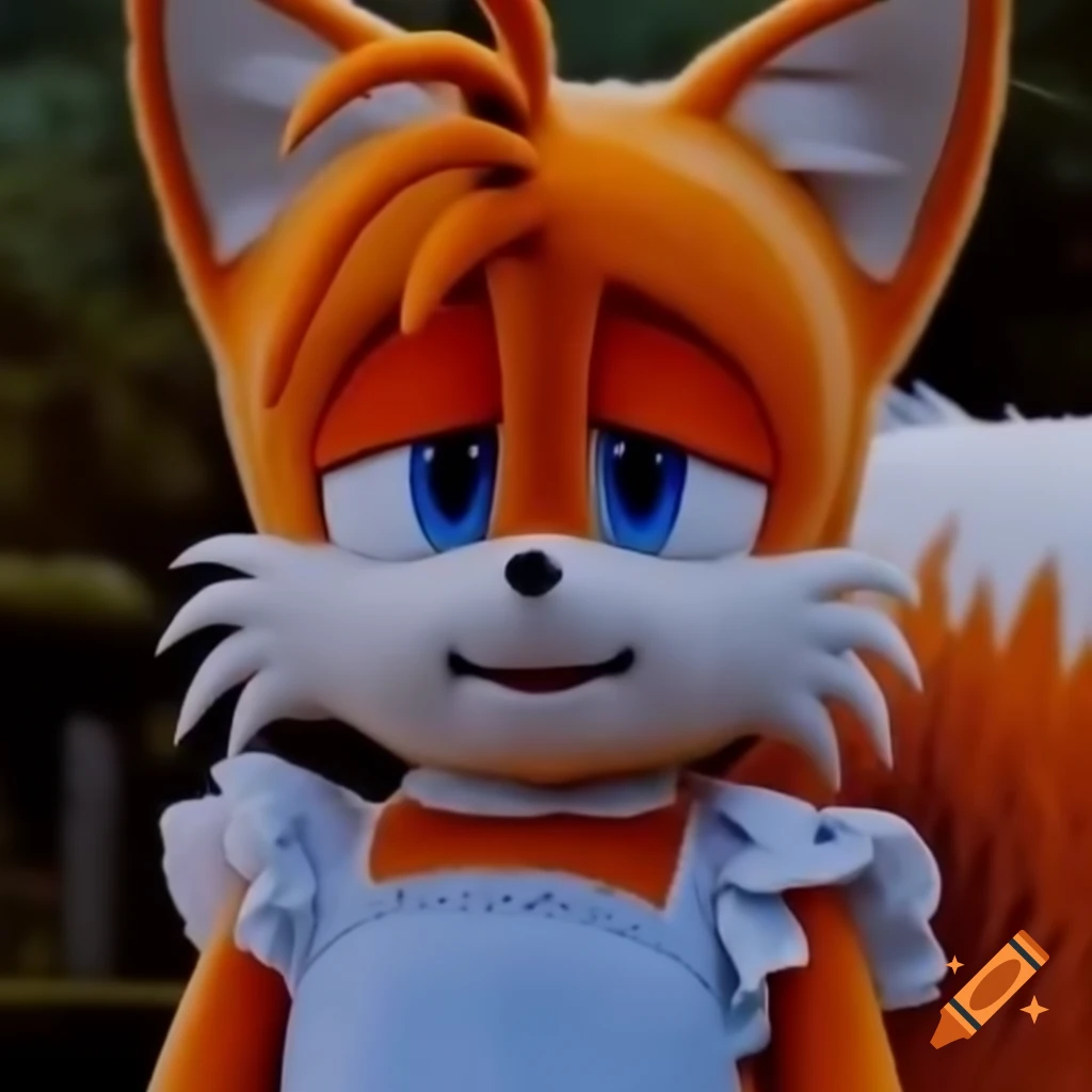 Furry character Tails the Fox dressed as a maid with a playful smirk on ...