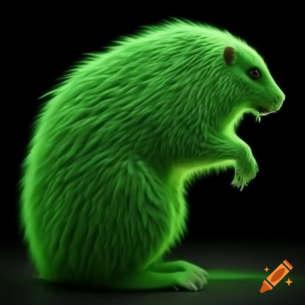 Hyper-realistic furry monster with radioactive green viscous texture on ...