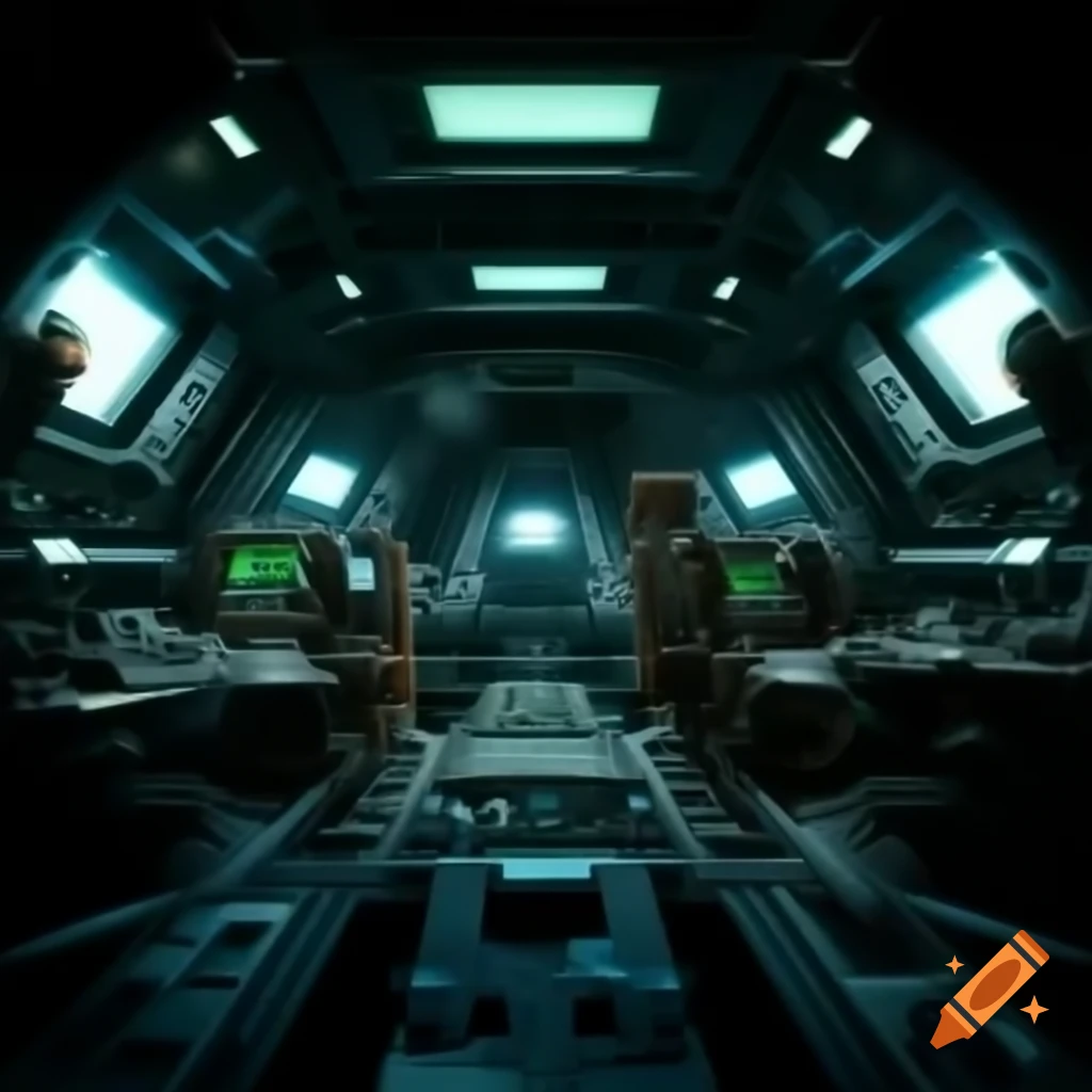 Cockpit interior of a rudimentary alien spaceship on Craiyon