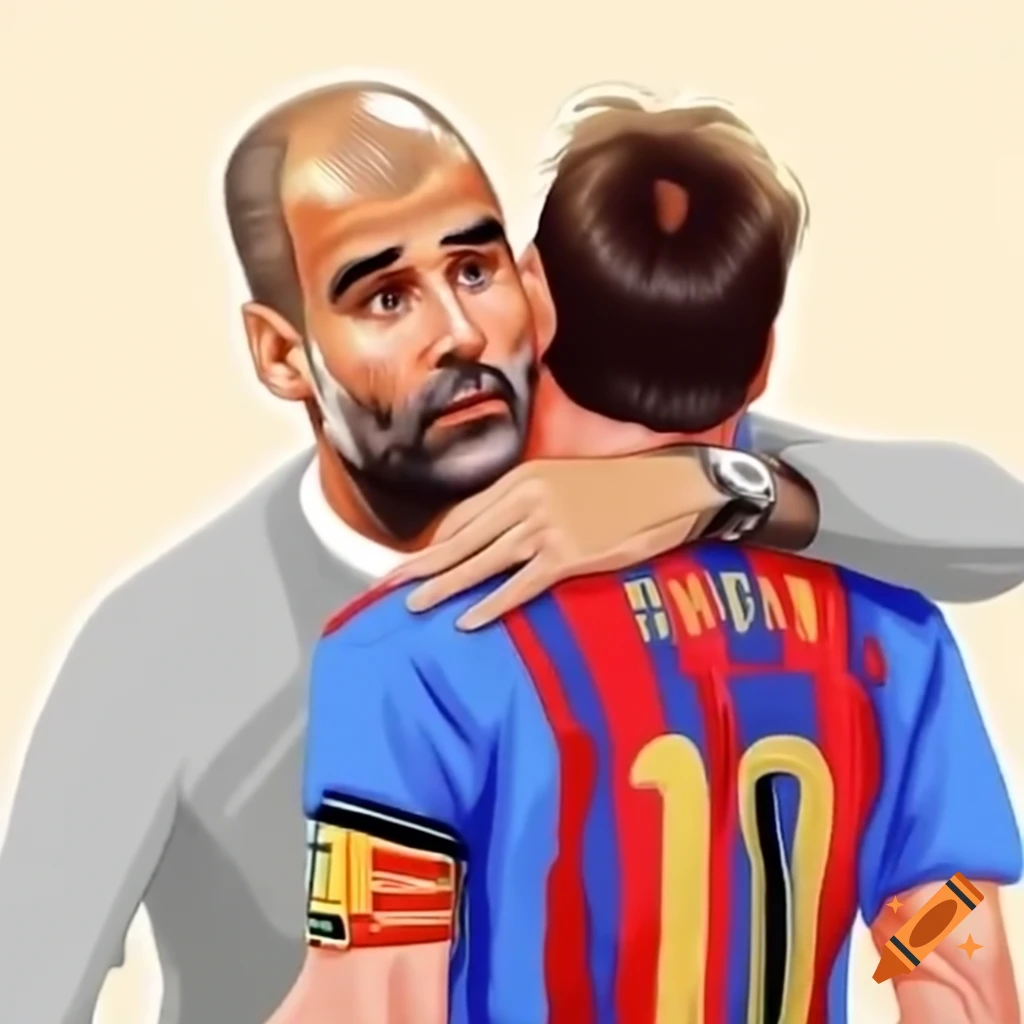 Pep guardiola and lionel messi during a close moment in 2009 on Craiyon