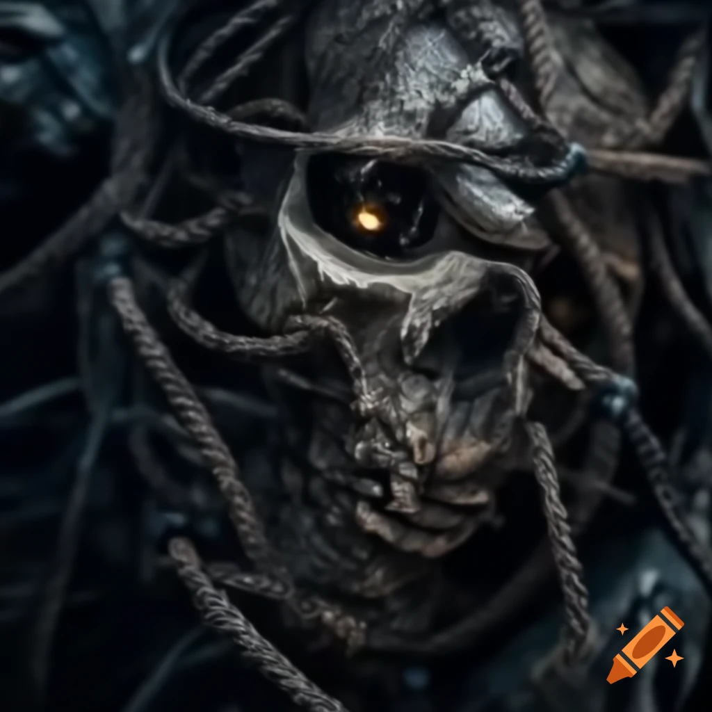 Eldritch god of fallen angels with dark themes and barbed wire on Craiyon