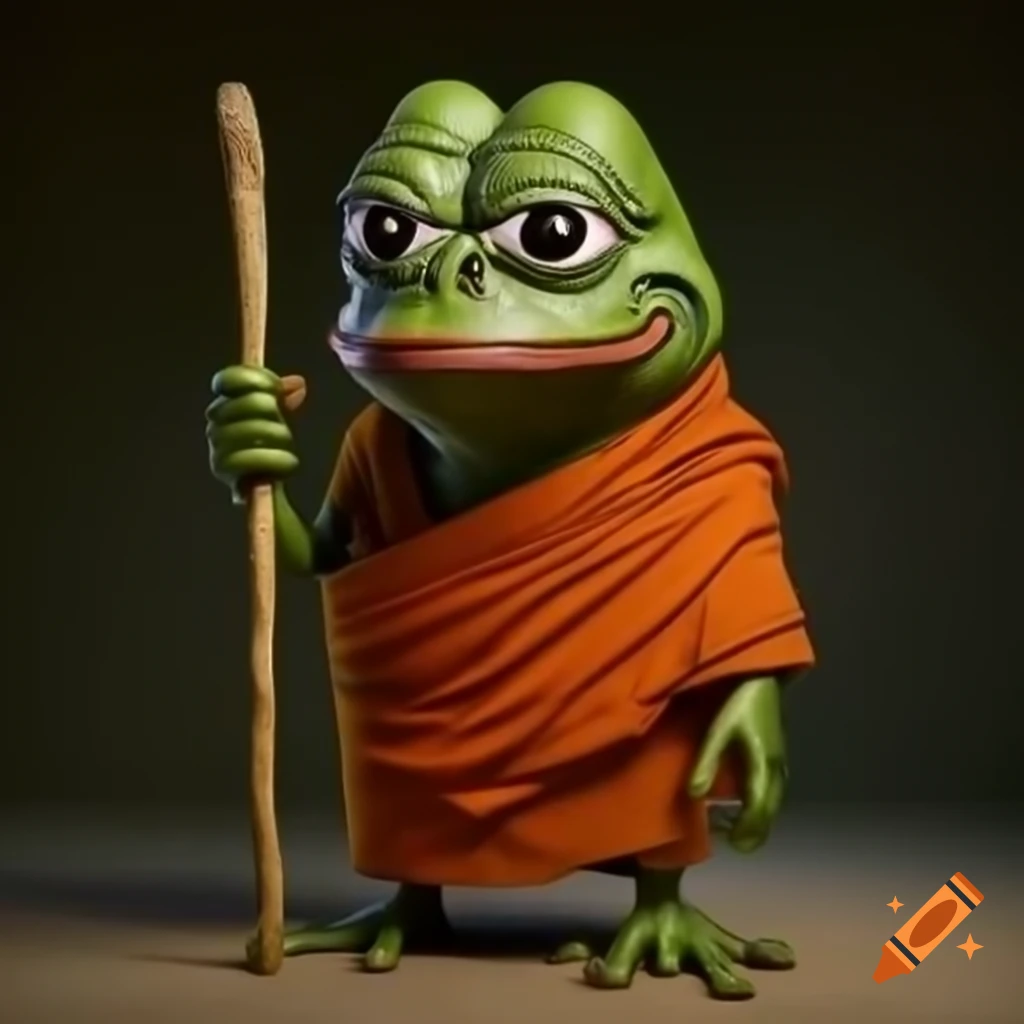 Cartoon depiction of Pepe the frog as a Hindu monk holding a stick on ...