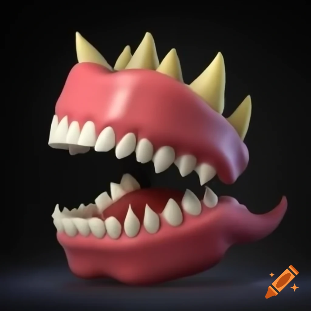 Hyperreal depiction of teeth monster from chip's challenge on Craiyon