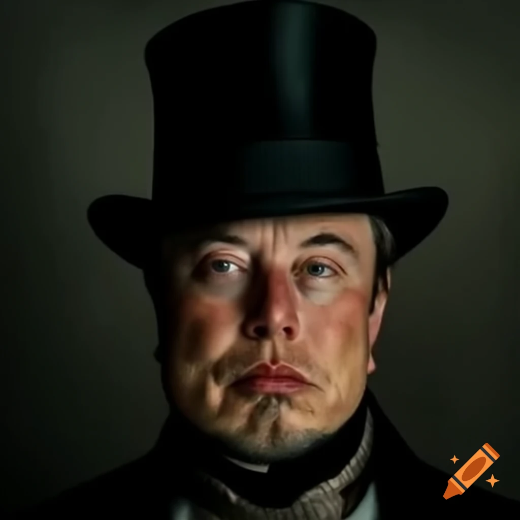 Elon musk wearing a top hat on Craiyon