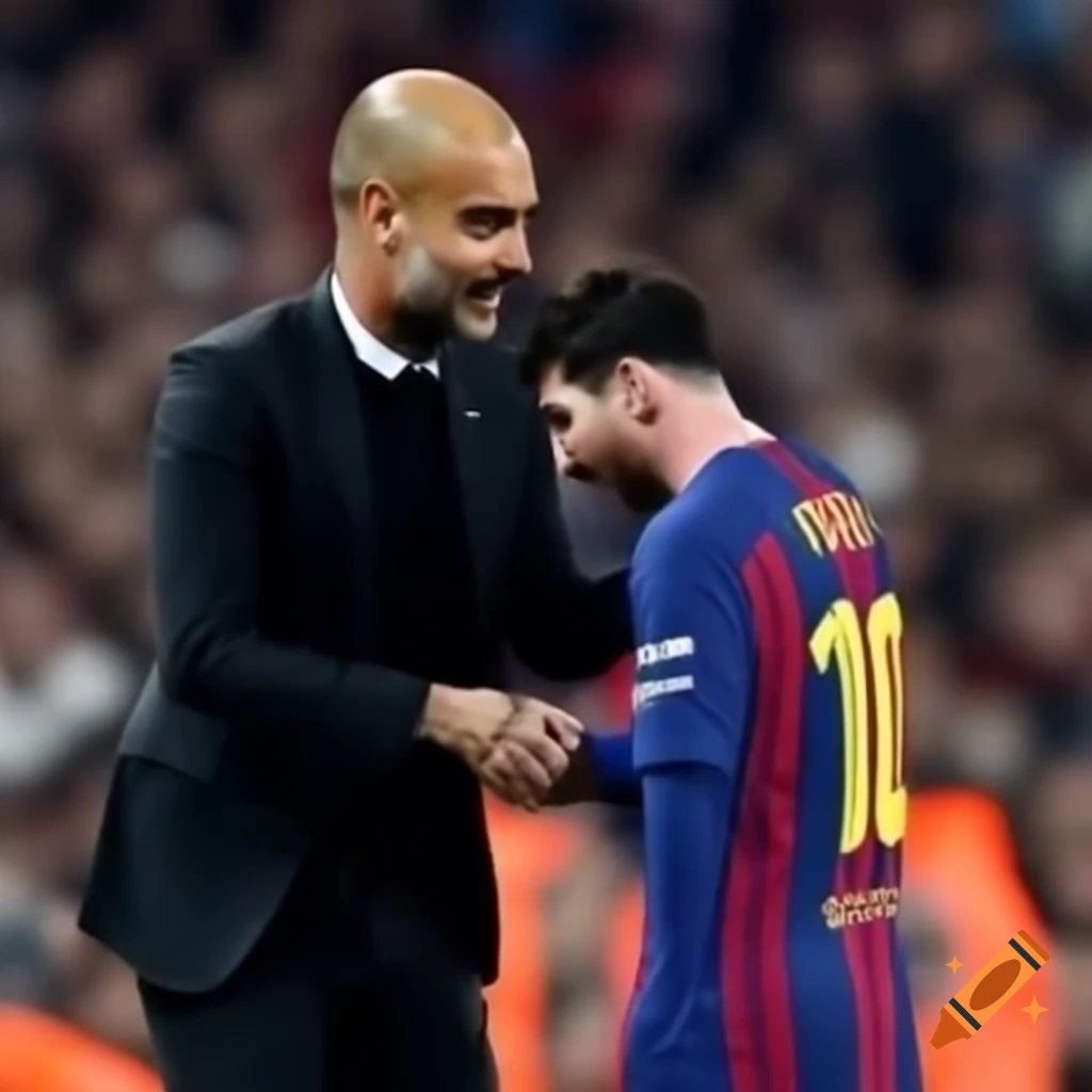 Artistic depiction of pep guardiola and lionel messi on Craiyon