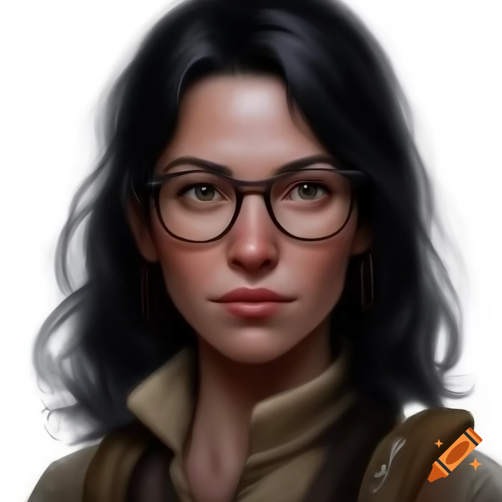 Realistic drawing of female archaeologist with black hair and glasses ...