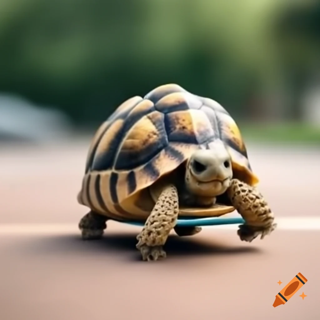 Tortoise riding on a skateboard on Craiyon