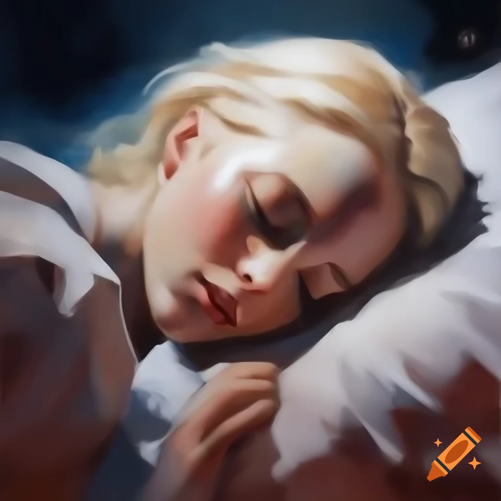 Detailed painting of a sleeping figure with platinum blonde hair in ...
