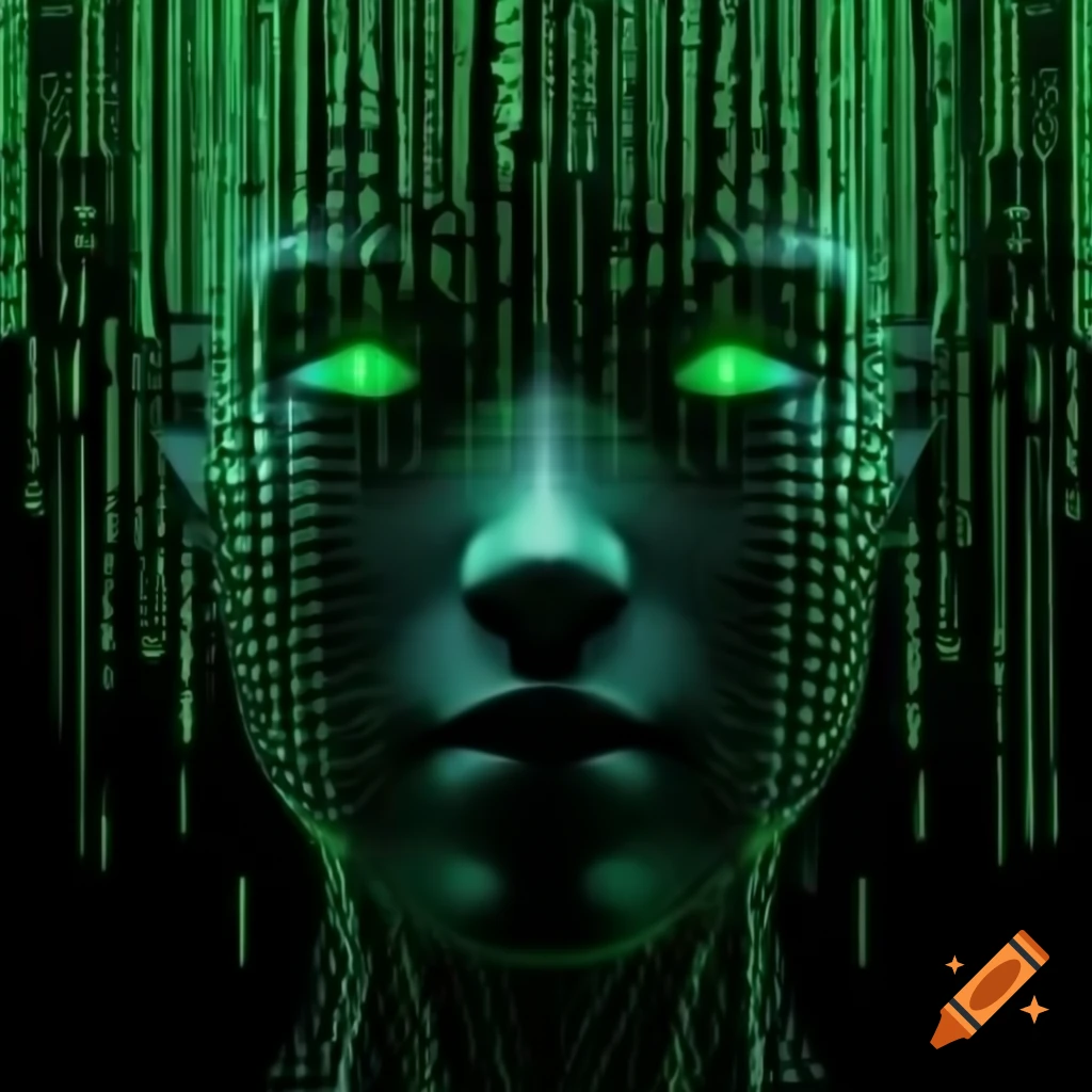 Futuristic digital artwork with glowing green binary code on black background on Craiyon