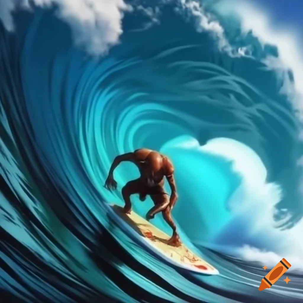 Zombie surfing on a giant wave on Craiyon