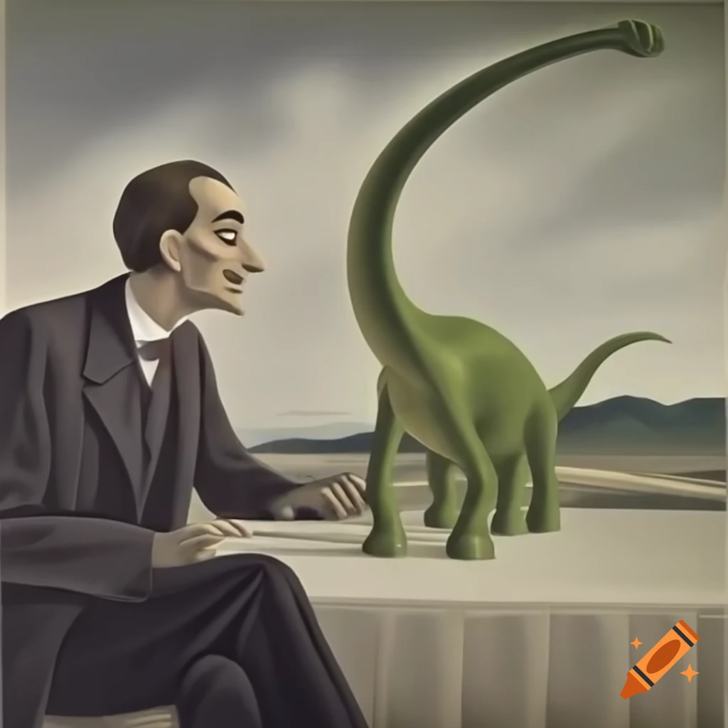 Human-dinosaur mathematics professor smiling near retirement as meteors ...