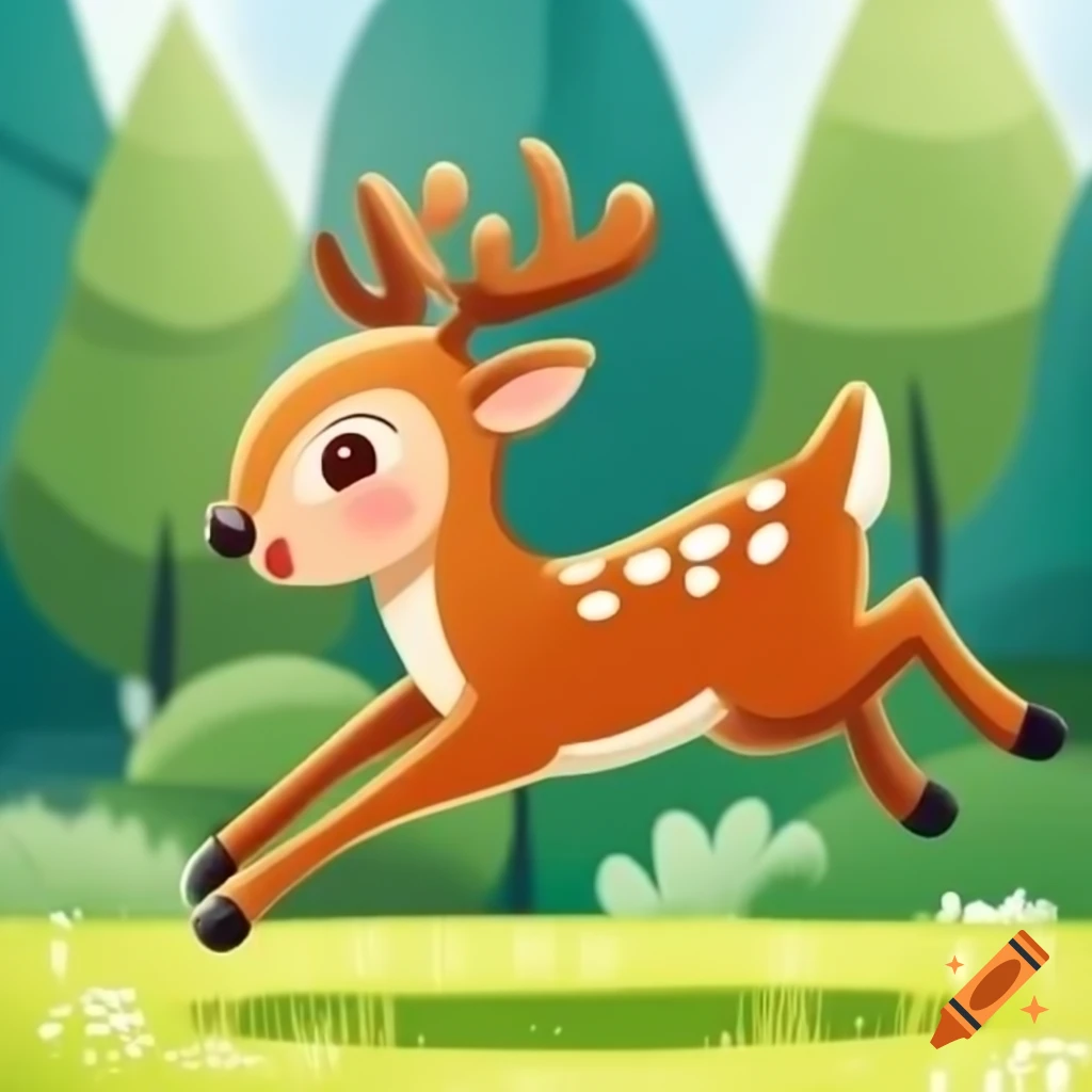 Cartoon of deer jumping on Craiyon