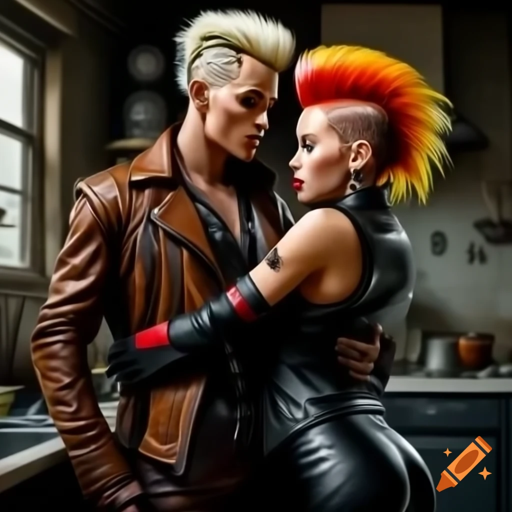 Punk-style portrait of Johnny Depp and Miley Cyrus with mohawk ...