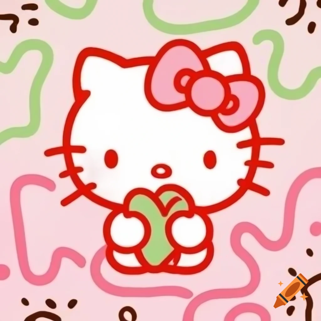 Minimalist illustration of Hello Kitty in rainbow colors with a fluffy ...