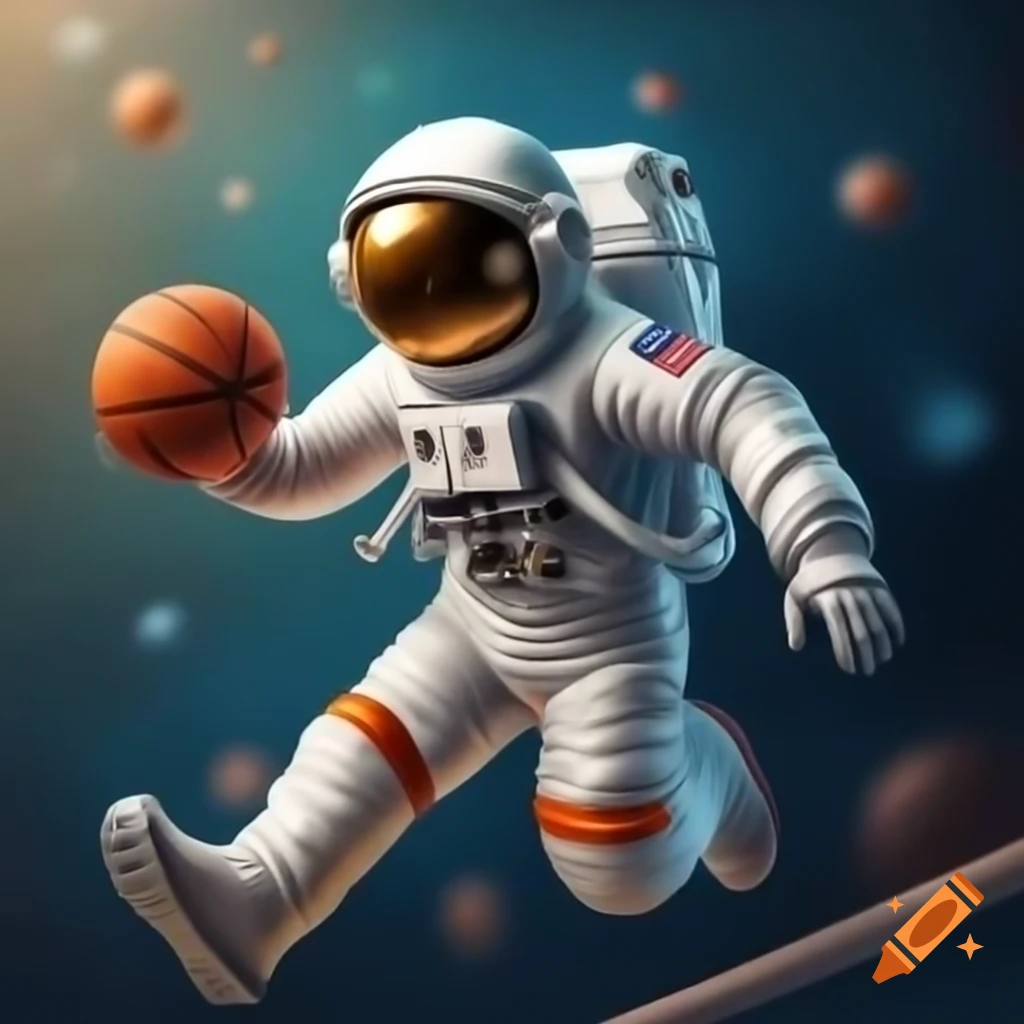 Astronaut mid-air playing basketball in space on Craiyon