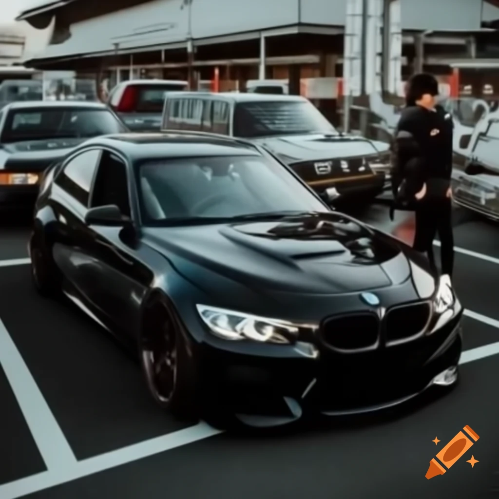 Five black bmw 335i e90 cars in japanese supermarket parking lot with ...