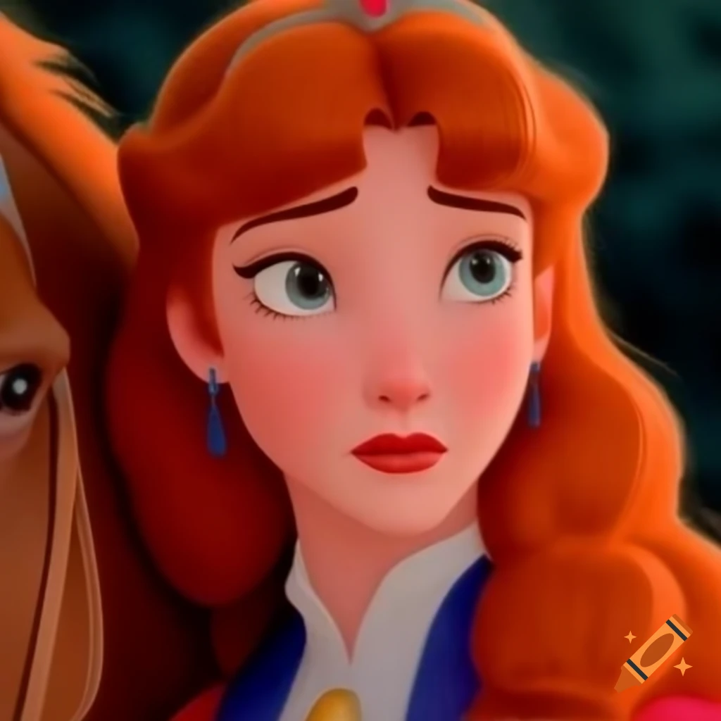 Red-haired princess with brown horse in vintage style on Craiyon