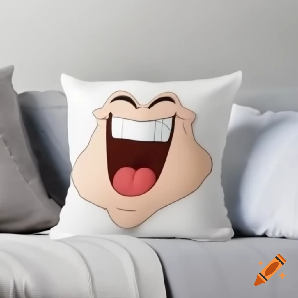Cartoon of a huge feather pillow laughing in a fun design on Craiyon