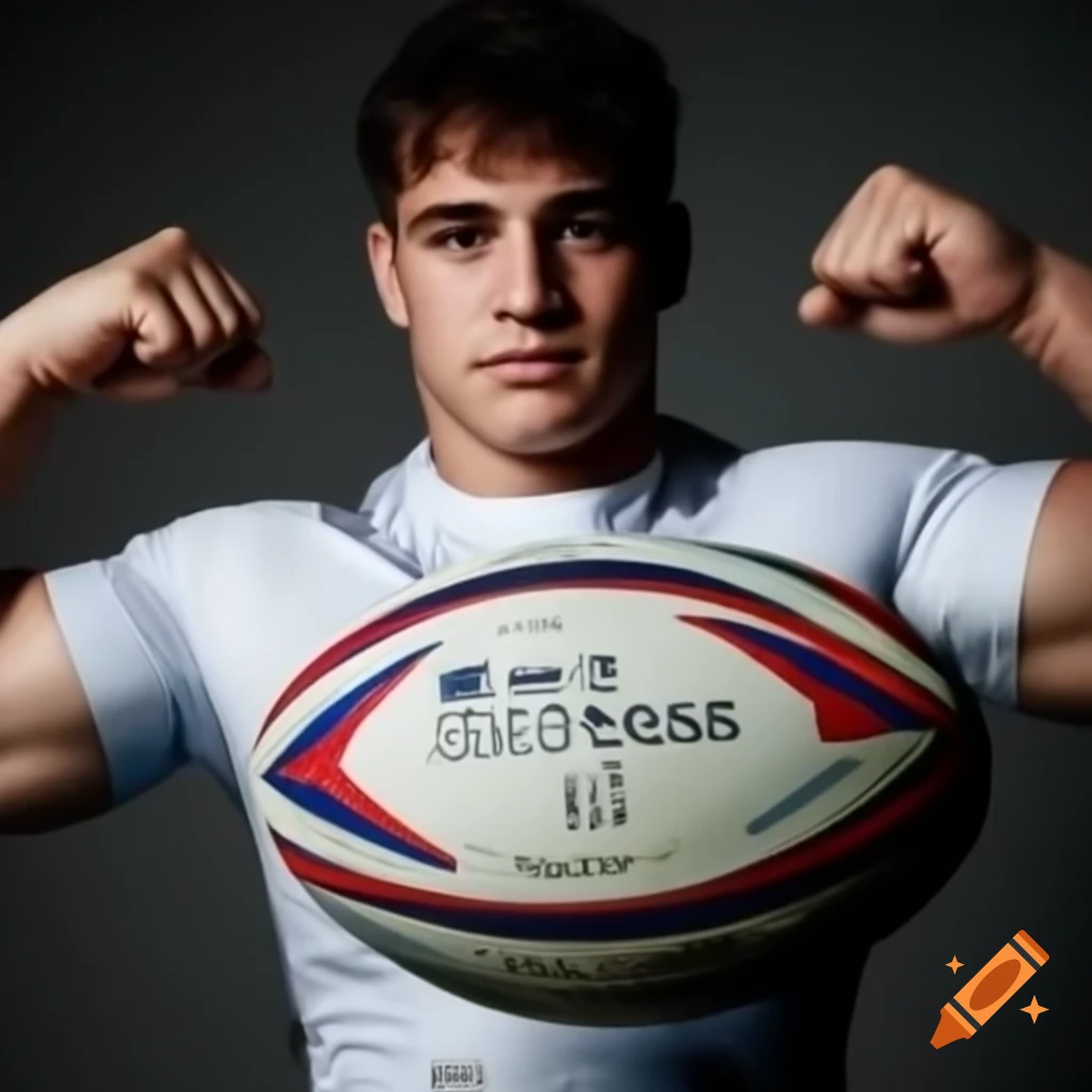 Young rugby player flexing muscles, wearing jersey with number 13 on ...