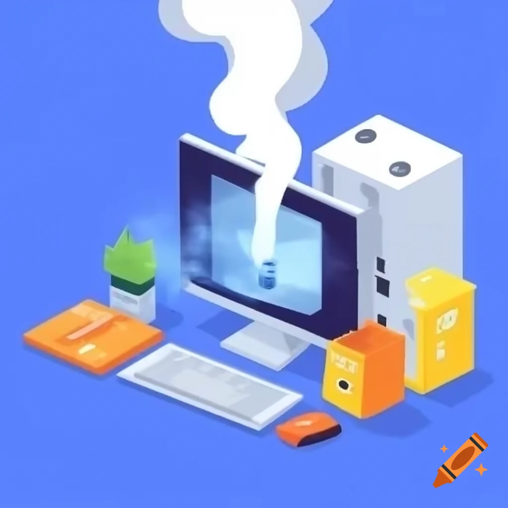 Computer emitting smoke while in operation on Craiyon