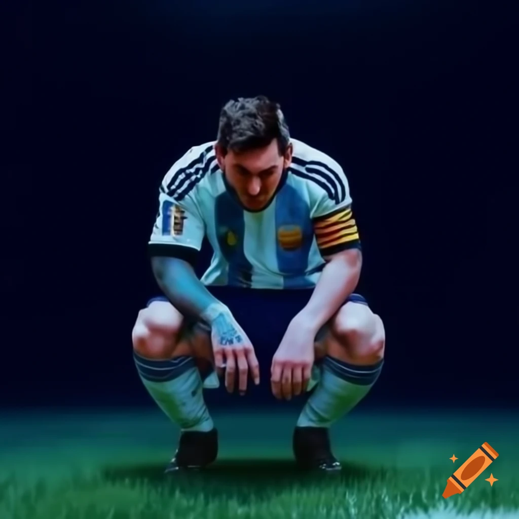 Lionel messi sitting with a mysterious expression on Craiyon