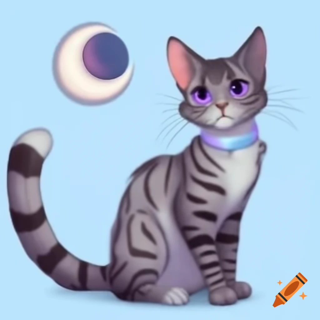 Gray bengal cat with blue-purple eyes and light blue collar, featuring ...