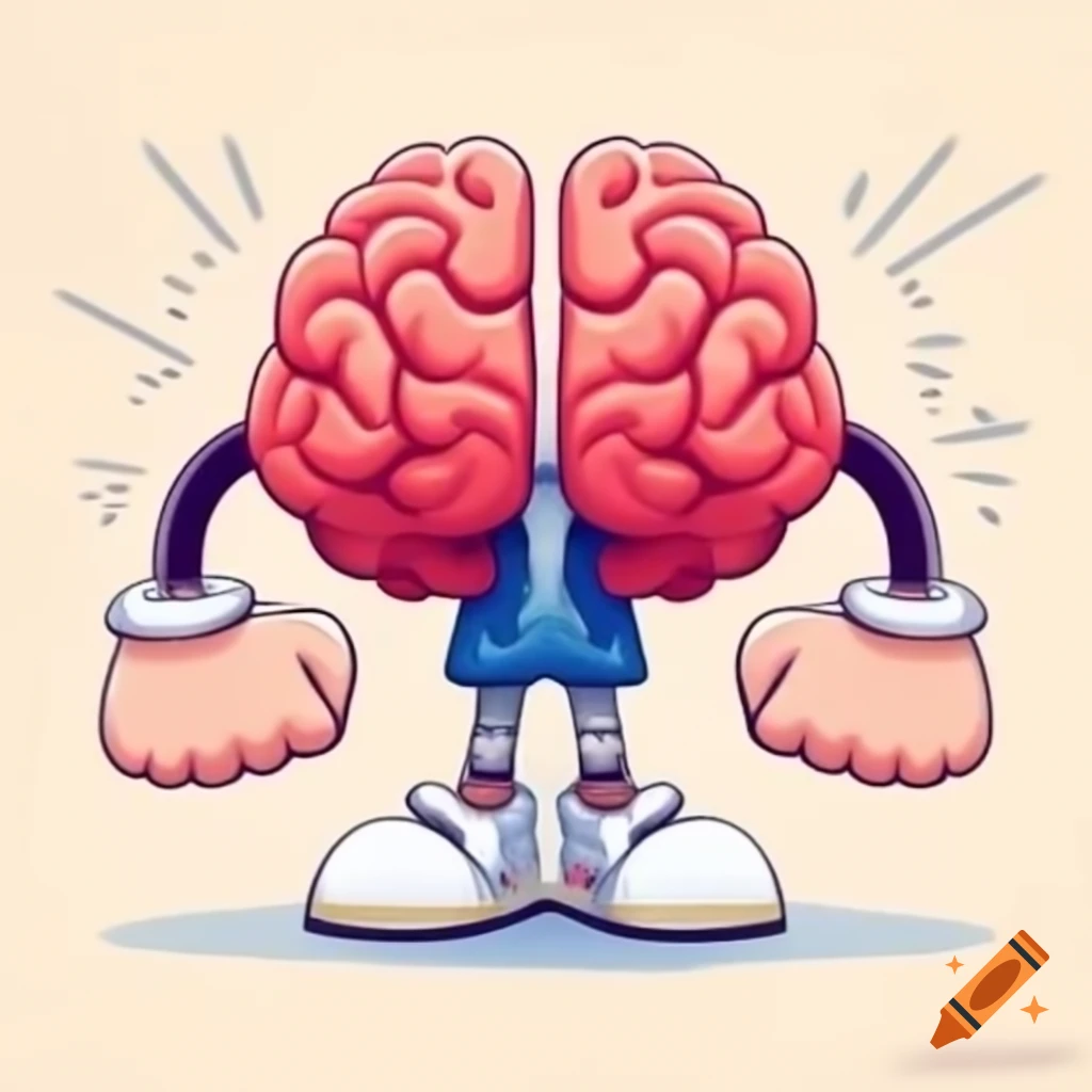 Cartoon brain flexing muscles with large biceps on Craiyon