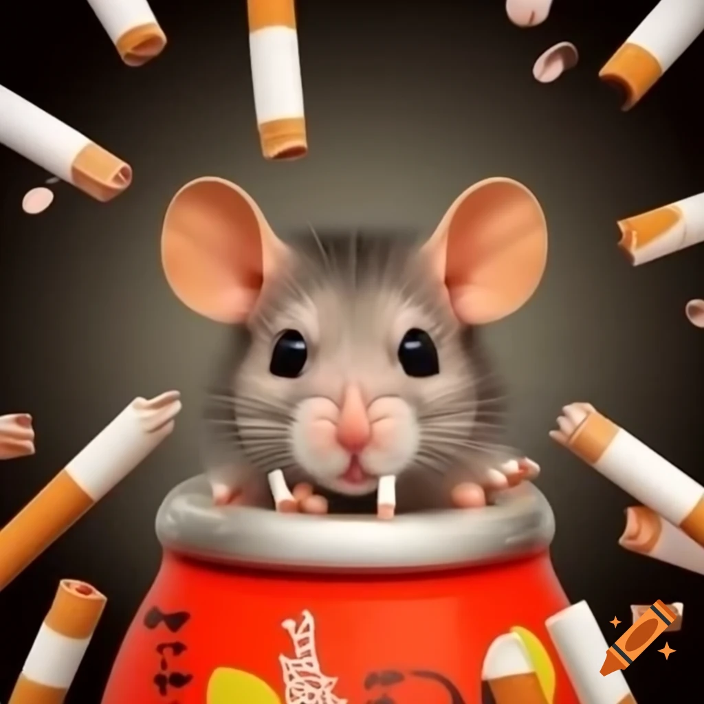 Rats packed inside a cigarette box, with tails visible on Craiyon