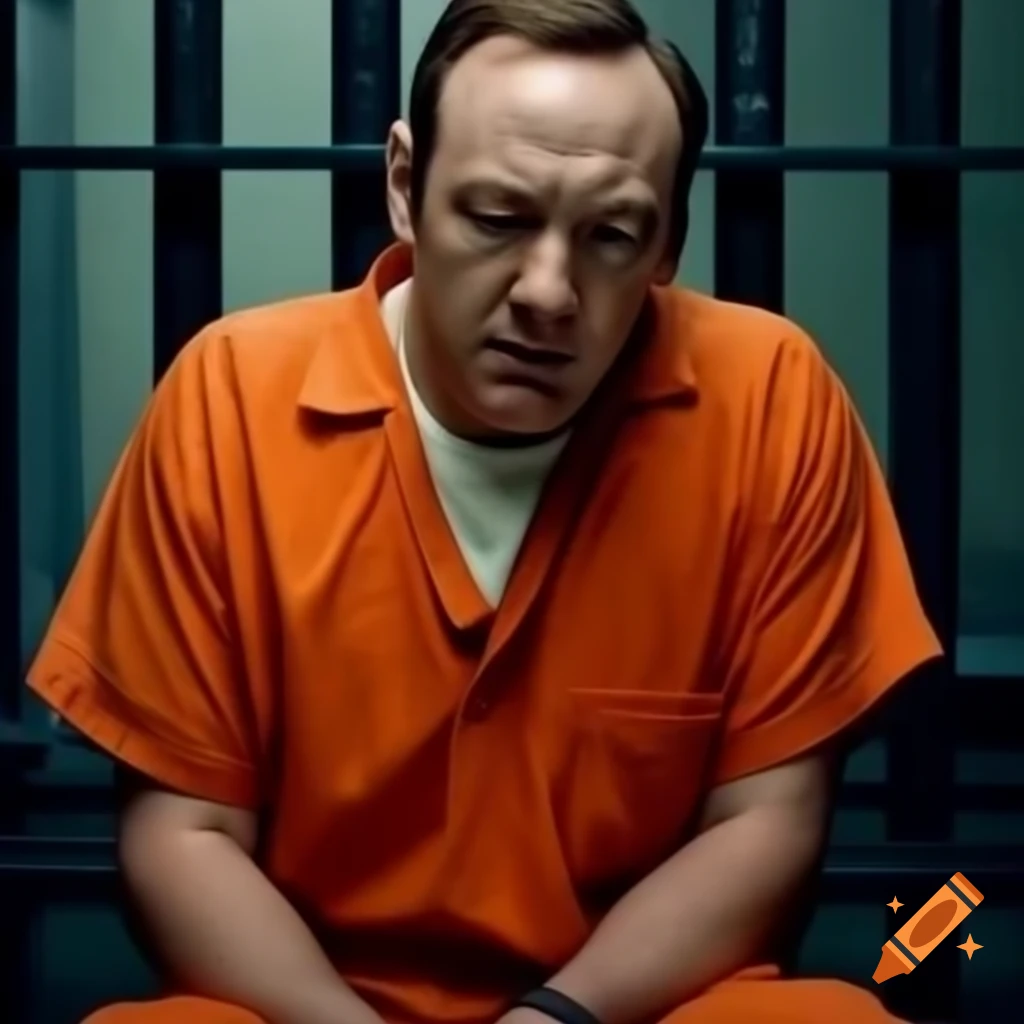 Man in orange prison jumpsuit crying on Craiyon