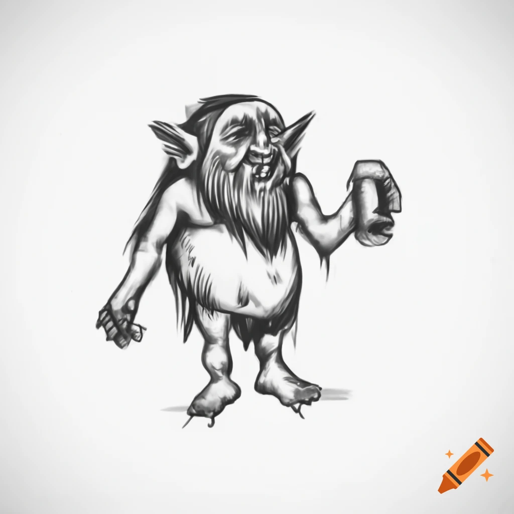 Humanoid mystical creature resembling a troll holding a beer, ink pen ...