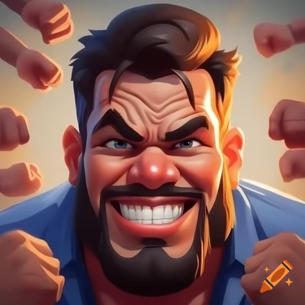 Realistic man smiling in fighting stance on Craiyon