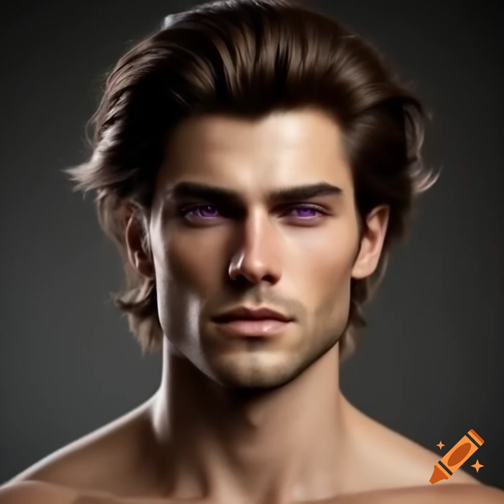 Photo realistic portrayal of handsome Italian man with tousled brown ...
