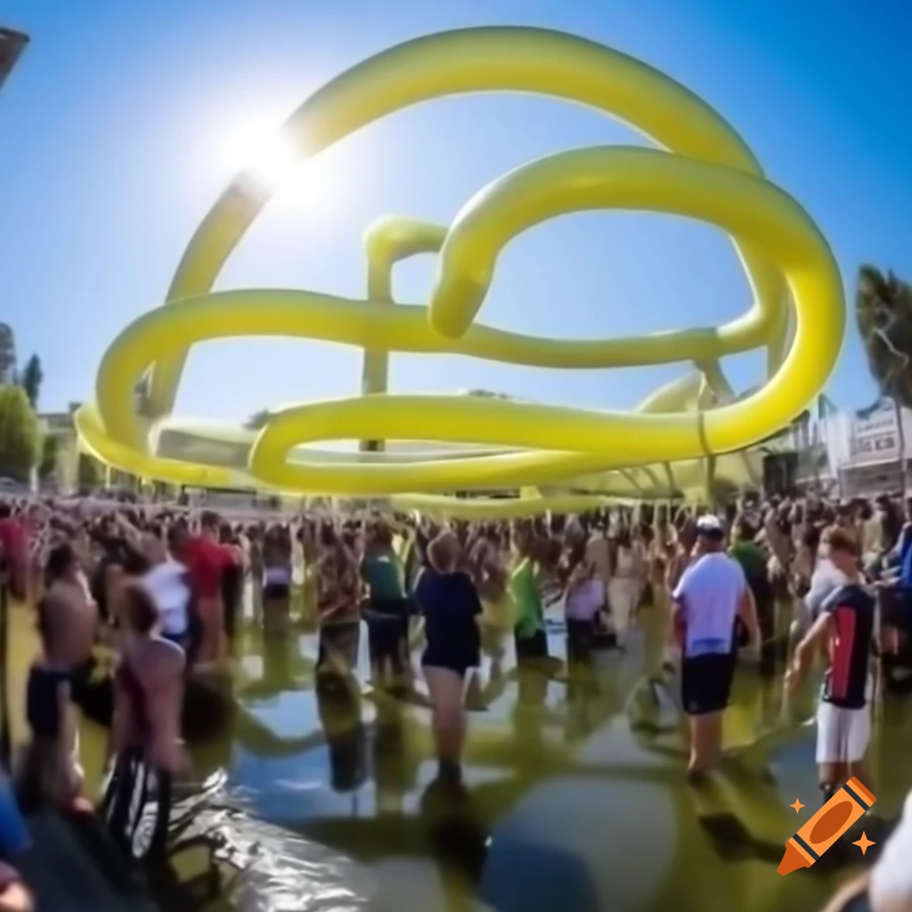 Colorful monumental fountain festival with transparent water features ...