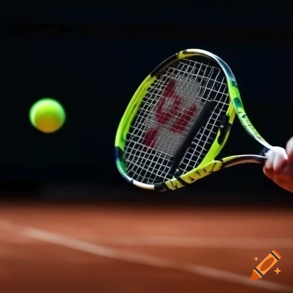 Close-up shot of tennis racket hitting a tennis ball in realistic style ...